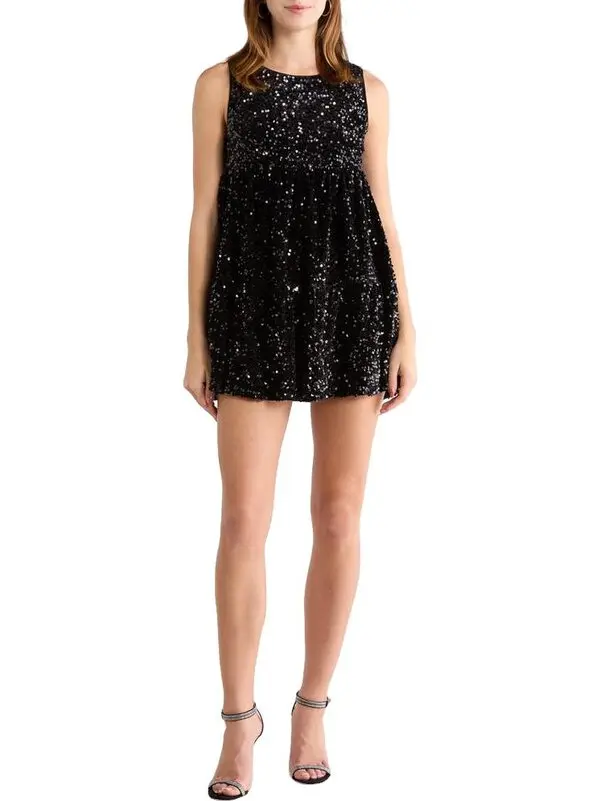 ALL IN FAVOR Sequin Tiered Minidress - Black