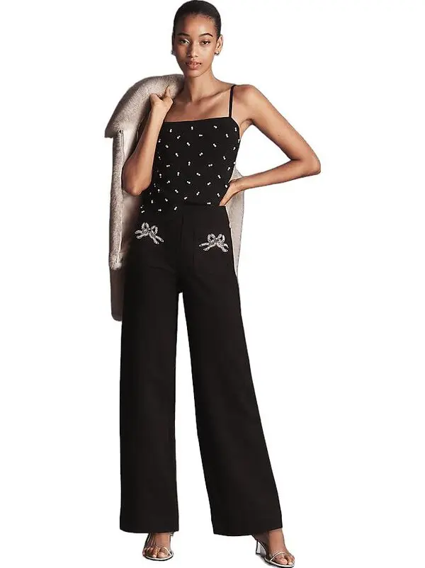 Maeve Colette Embroidered Full-length Pants - Black
