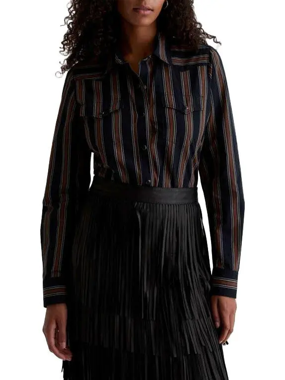 Ag Melia Stripe Cotton Western Shirt - Bold Stripe Black Multi