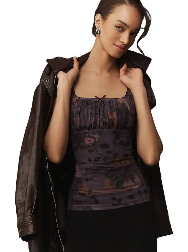 Maeve Puff-sleeve Square-neck Printed Top - Purple Floral