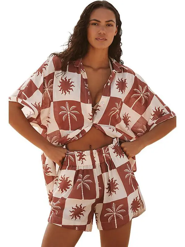 MALAI Twyla Short-sleeve Buttondown Shirt - Sunrise Palm