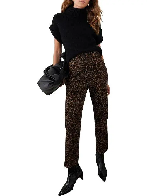 Mint Velvet Leopard Print Velvet Trousers - Brown