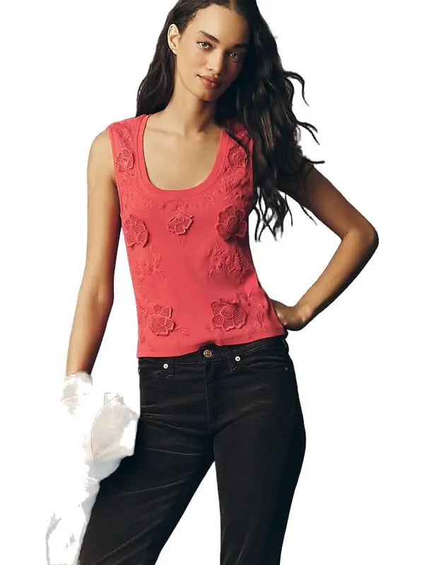 Anthropologie Embellished Scoop-neck Tank Top - Paradise Pink