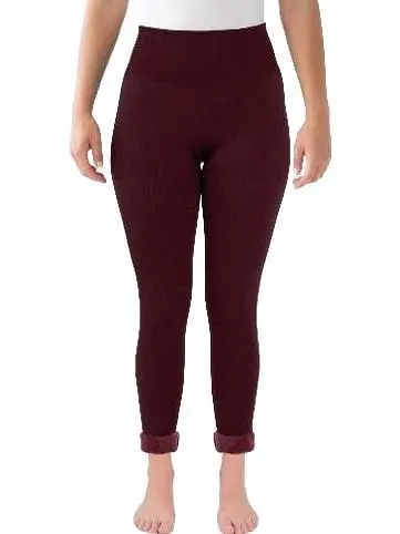 MUK LUKS High Waisted Faux Fur Lined Leggings - Wine