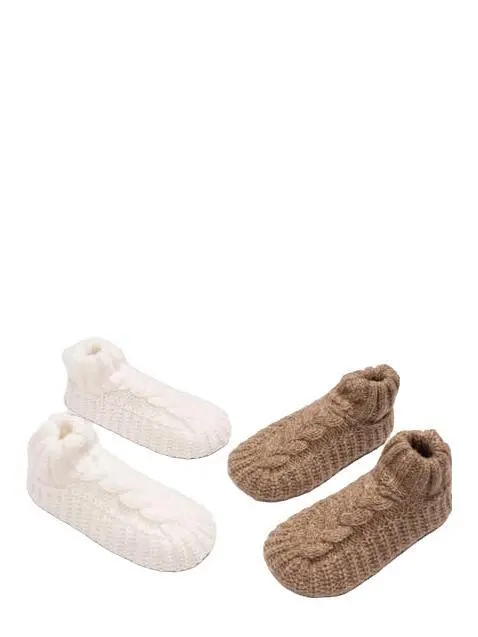 MUK LUKS Cuffed Sweater Knit Ballerinas 2-pair Pack - Beige/ivory