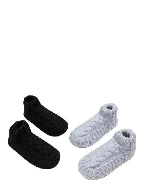 MUK LUKS Cuffed Sweater Knit Ballerinas 2-pair Pack - Black/light Blue