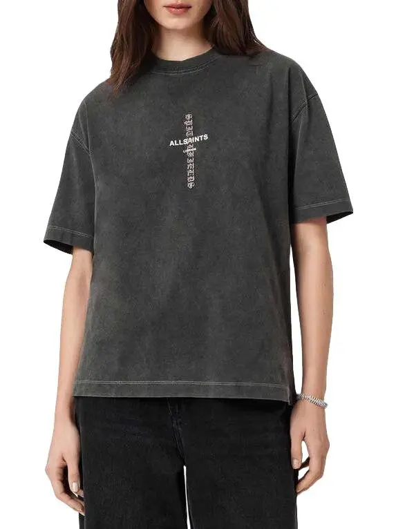 ALLSAINTS Knox Etta Cotton Graphic T-shirt - Washed Black