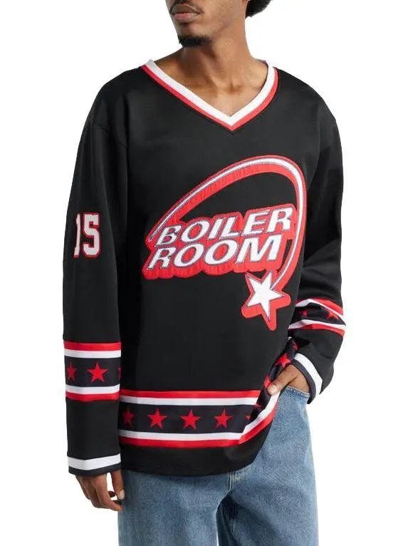 BOILER ROOM Oversized Hockey Jersey - Black