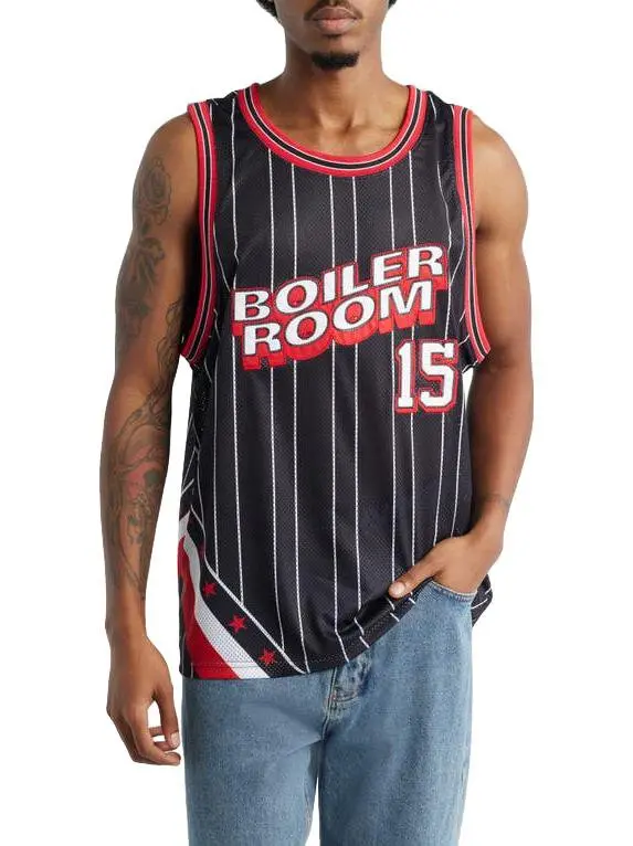 BOILER ROOM Graphic Mesh Basketball Jersey - Black