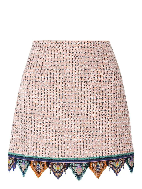Etro Fringed Embroidered Tweed Mini Skirt - Orange