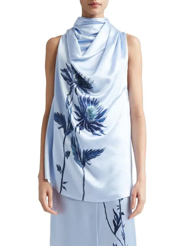 Altuzarra Sleary Floral Draped Silk Satin Top - Danube Shibori Flower