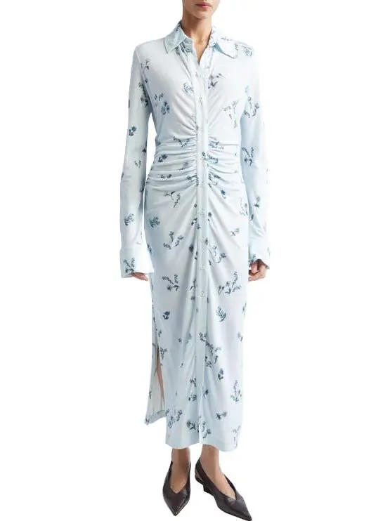 Altuzarra Claudia Floral Ruched Long Sleeve Shirtdress - Danube Shibori Flower