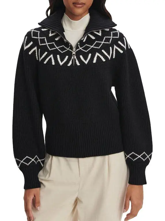 Varley Sigrid Fair Isle Half Zip Sweater - Black