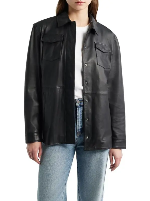 Frye Leather Shirt Jacket - Black