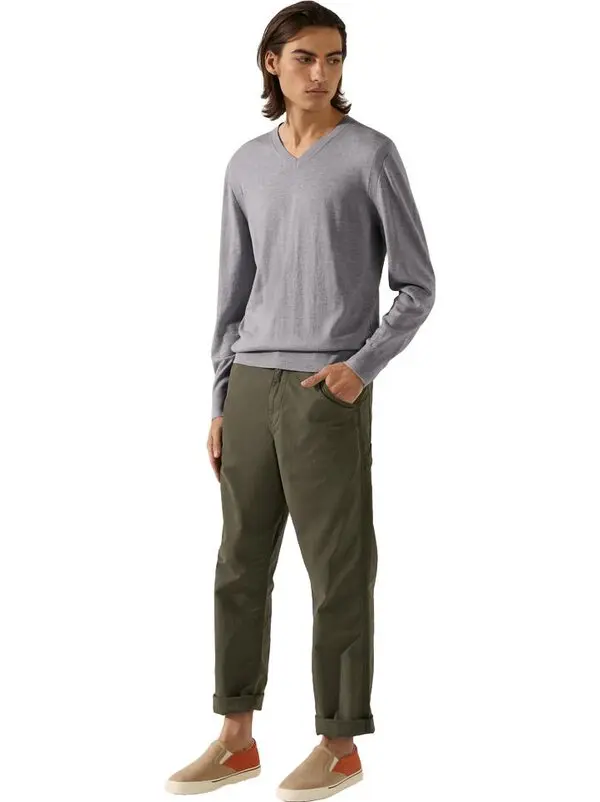 ITALIC Cole Merino Lightweight V-neck Sweater - Heather Grey