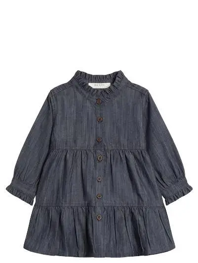 KENDI Tula Ruffle Shirt Dress - Chambray