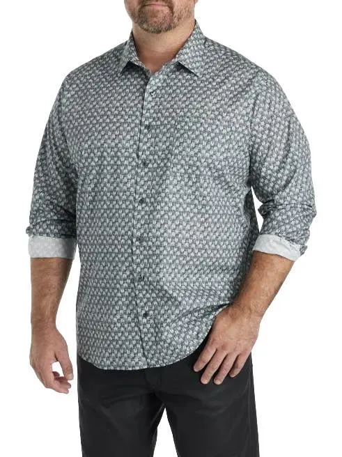 SYNRGY Big & Tall Geometric Print Sport Shirt - Grey