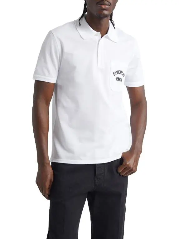 Givenchy Embroidered Logo Pocket Cotton Piqué Polo - White