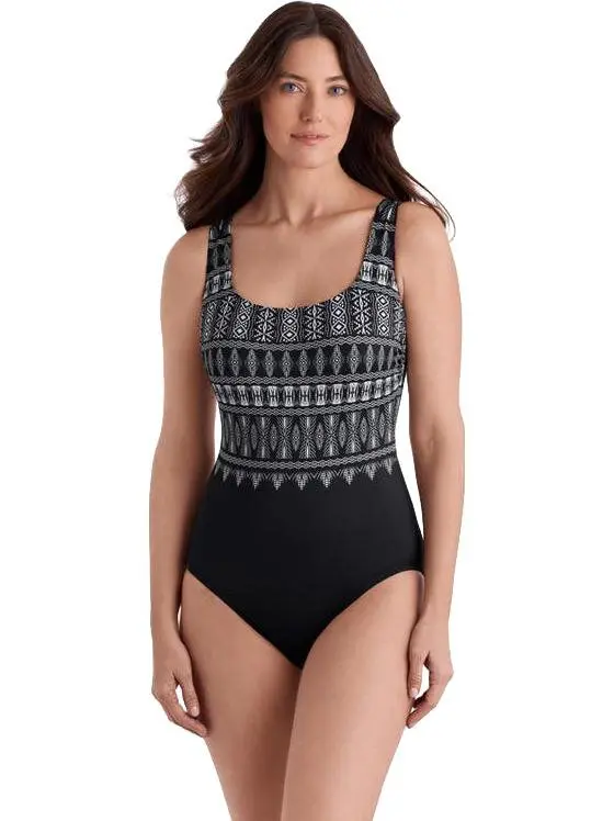 LONGITUDE Double X-back Tank Long Torso One-piece Swimsuit - Tribal Nights