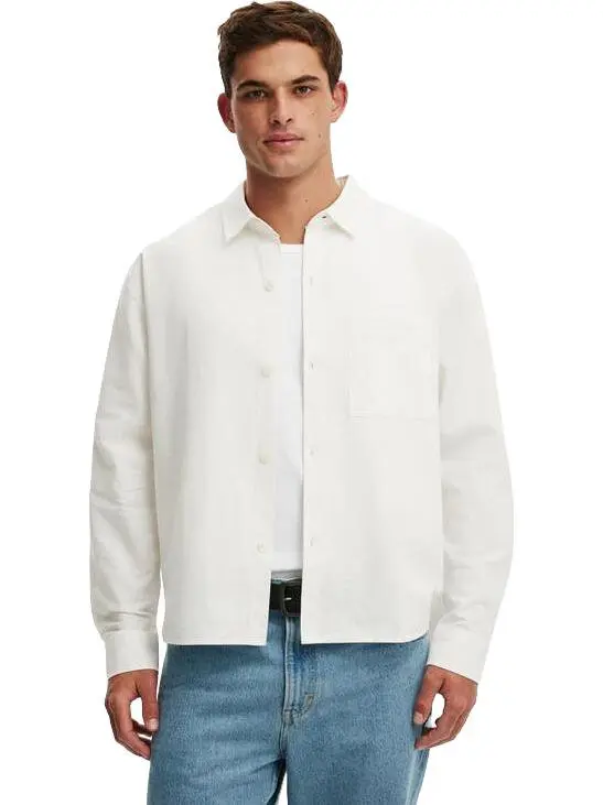 COTTON ON Bedford Long Sleeve Shirt - White Emb