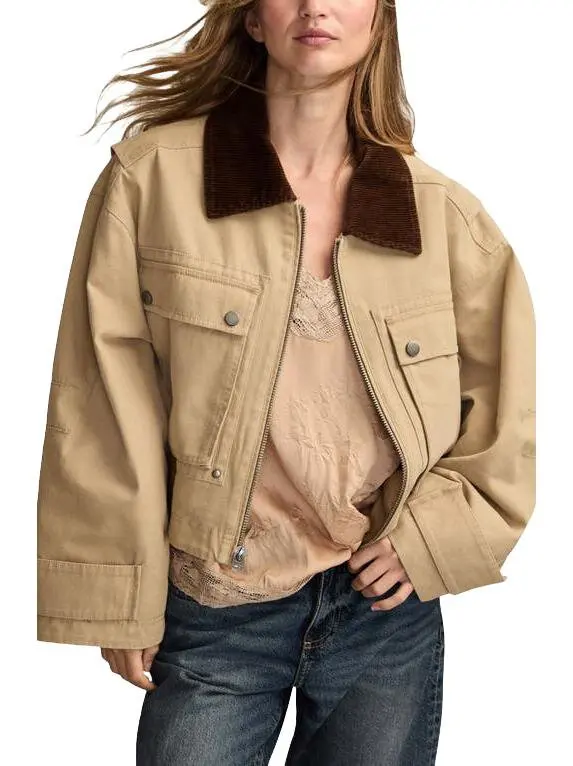 Lucky Brand Utility Crop Jacket - Khaki
