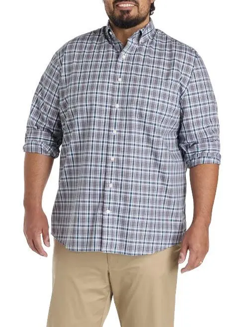 OAK HILL BY DXL Big & Tall Plaid Sport Shirt - Blue