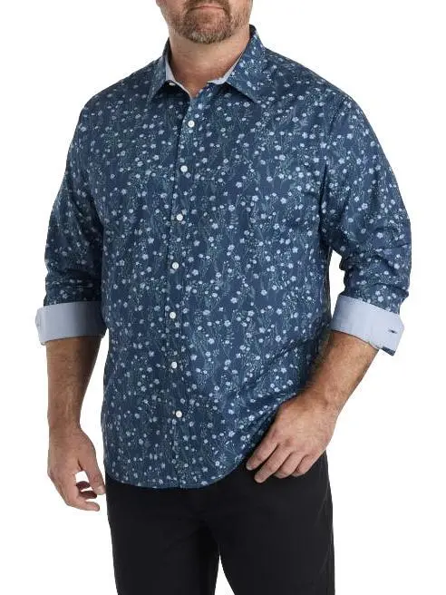 SYNRGY BY DXL Big & Tall Floral Print Sport Shirt - Blue