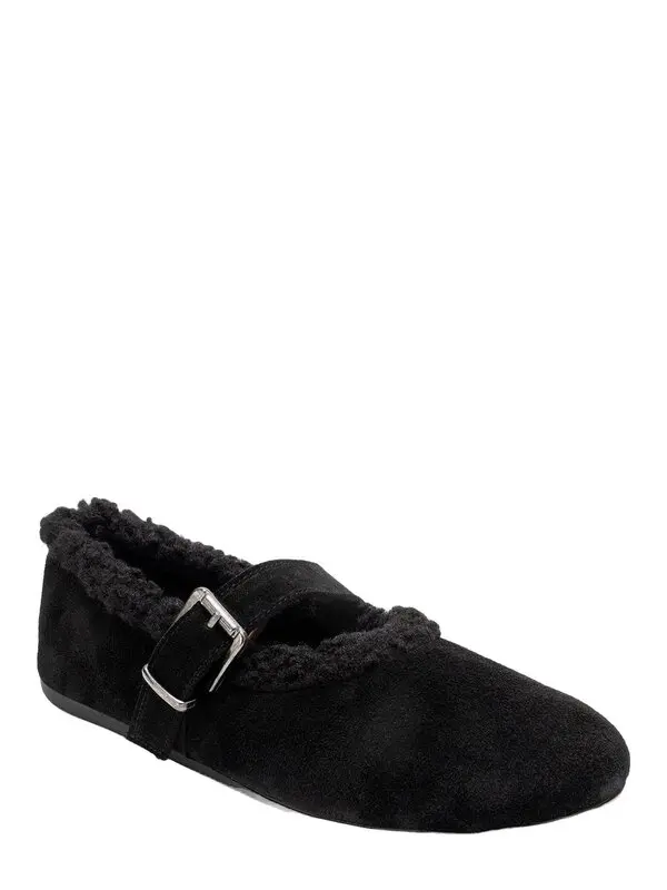 FOREVER & ALWAYS SHOES Guin Leather Strap Flat - Black Suede Leather