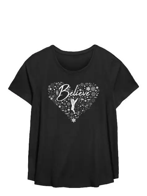 PETER PAN Believe Christmas Snowflakes Graphic T-shirt - Black