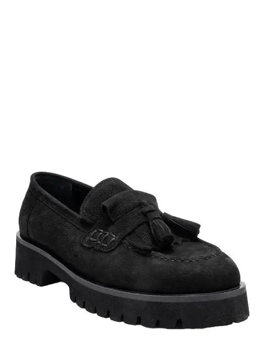 FOREVER & ALWAYS SHOES Leather Tassel Loafer - Black Suede Leather