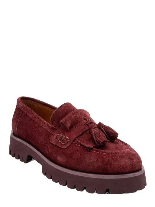 FOREVER & ALWAYS SHOES Leather Tassel Loafer - Burgundy Suede Leather