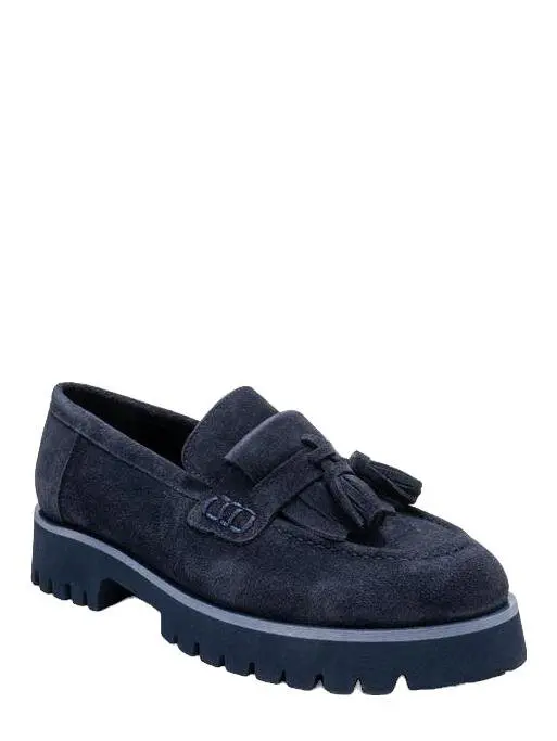 FOREVER & ALWAYS SHOES Leather Tassel Loafer - Navy Suede Leather