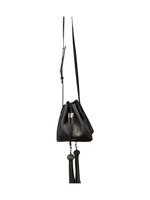 SABANDIJA Leather Crossbody Bucket Bag - Black