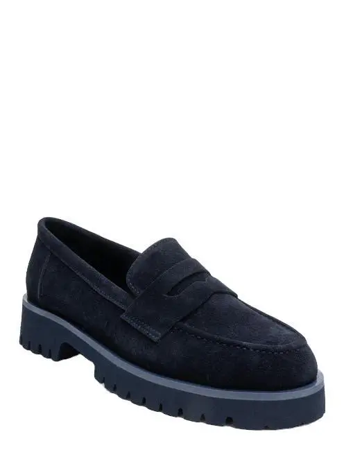 FOREVER & ALWAYS SHOES Vionel Leather Loafer - Dark Blue Suede Leather