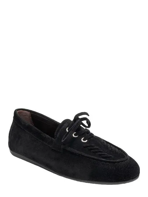 FOREVER & ALWAYS SHOES Lorven Leather Lace Up Loafer - Black Suede Leather