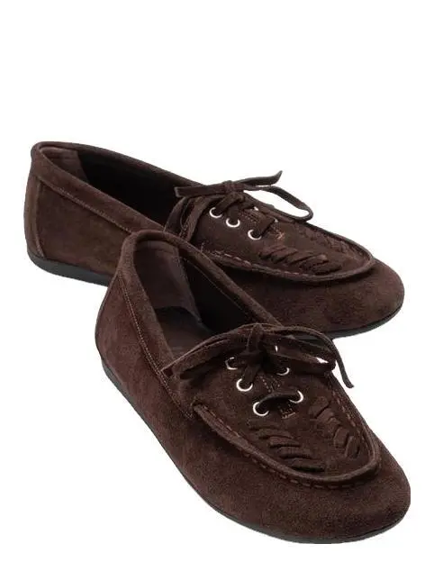 FOREVER & ALWAYS SHOES Lorven Leather Lace Up Loafer - Brown Suede Leather