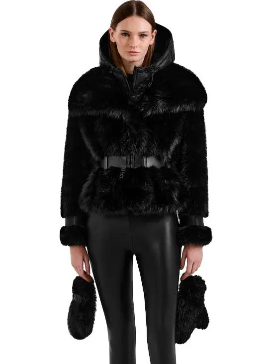 Rudsak Faux Fur Jacket With Puffer Hood - Black