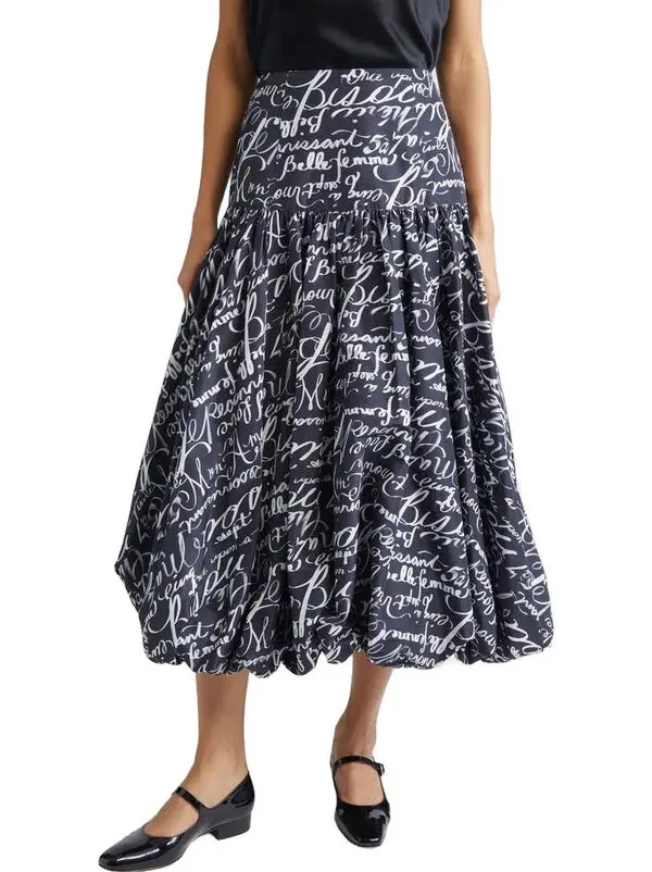 Cinq À Sept Love Journal Ellah Bubble Hem Midi Skirt - Black/white