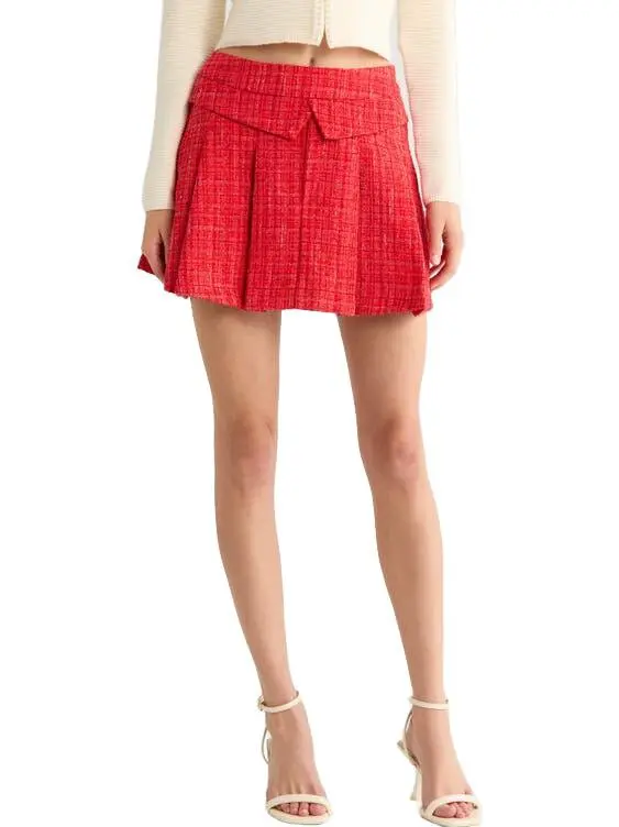 ALL IN FAVOR Pleated Tweed Mini Skirt - Red