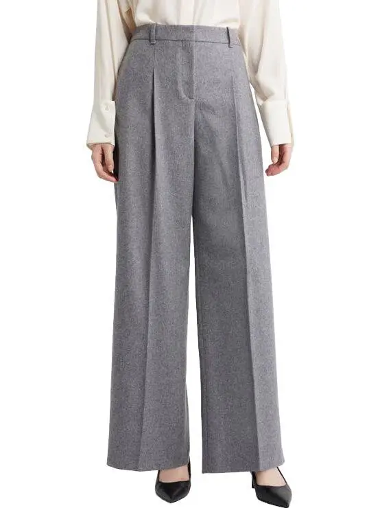 BOSS Tiana Pleated Wide-leg Trousers - Pebble Melange Flannel