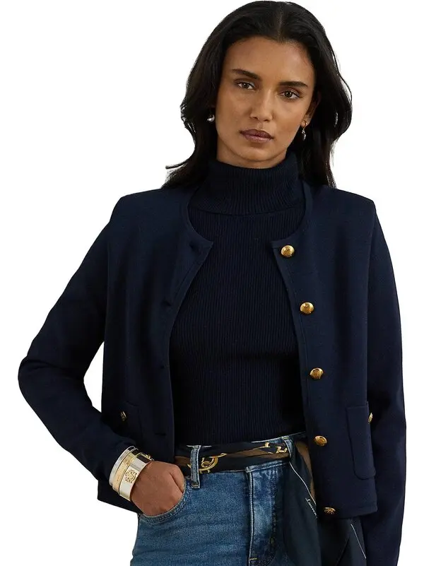 Ralph Lauren Cropped Crewneck Sweater Jacket - Lauren Navy