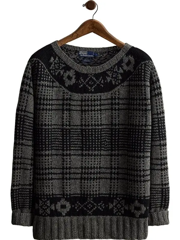 Ralph Lauren 1986 Hand-knit Wool Plaid Sweater - Mixed Multi