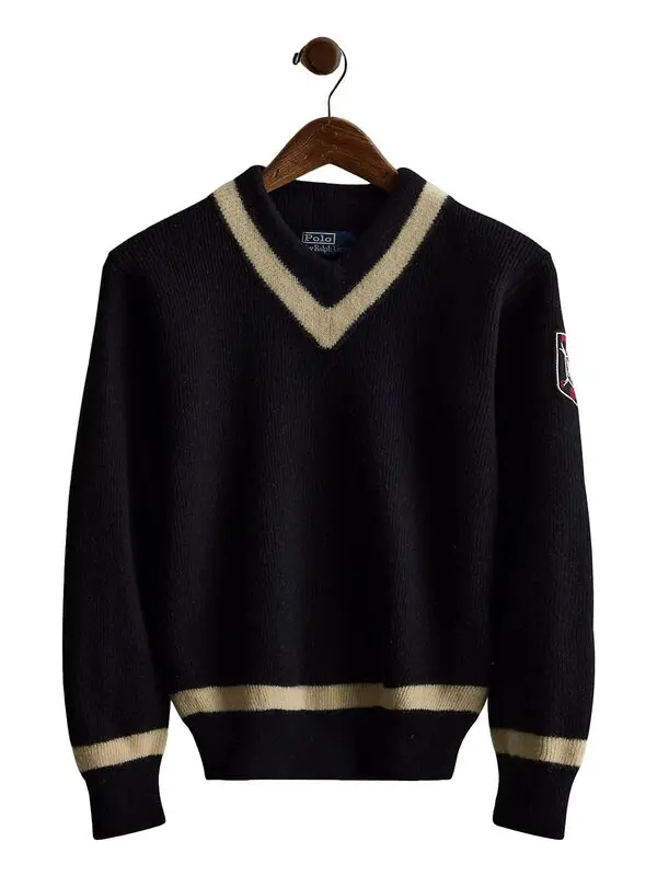 Ralph Lauren Crest Wool V-neck Sweater - Black