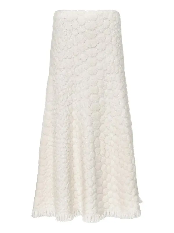 Gabriela Hearst Kanta Fringe Knit Midi Skirt - Ivory