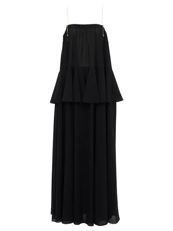 Chloé Organic Silk Georgette Peplum Maxi Dress - Black