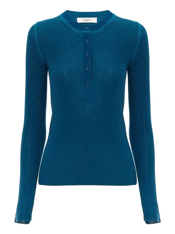 Chloé Wool-blend Knit Henley Shirt - Blue