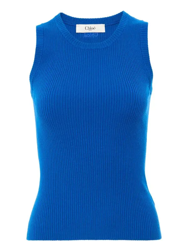 Chloé Rib Knit Wool Tank Top - Blue