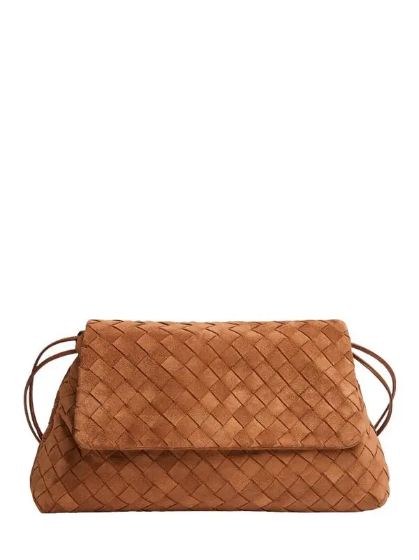 Bottega Veneta Giorno Intrecciato Suede Bag - Brown