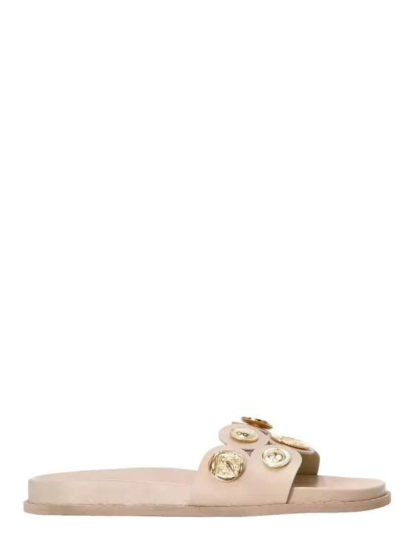 KOTRIS SANDALS Coin-embellished Leather Slides - Neutrals