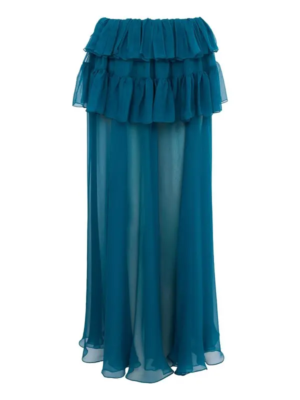 Chloé Silk Mousseline Ruffled Maxi Skirt - Blue